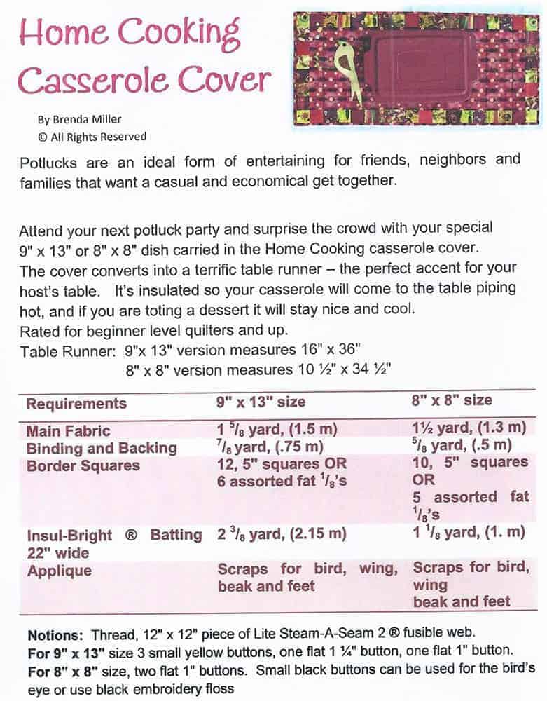Home Cooking DIY Casserole Tote Pattern